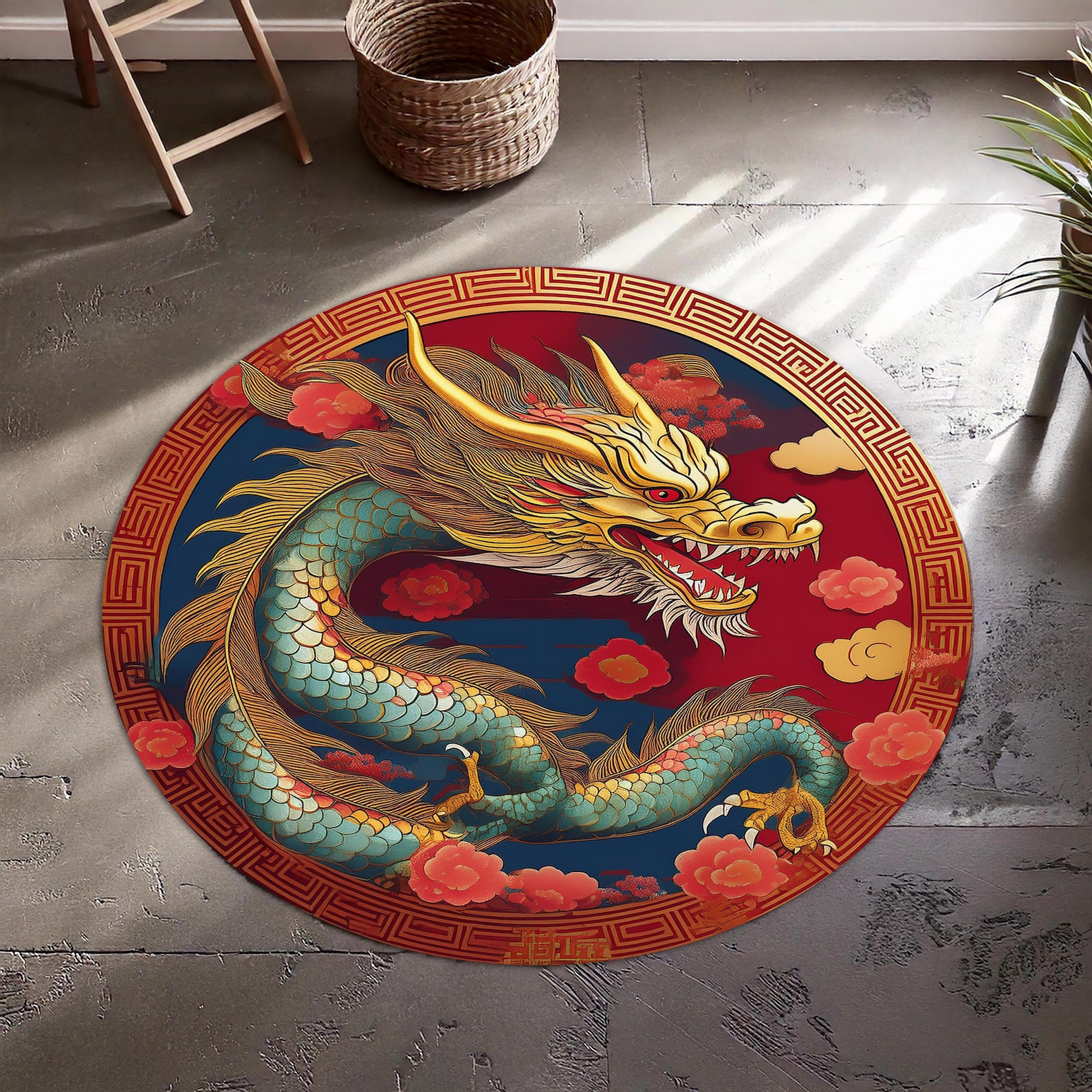 Dragon Round Rug, Inspired by Chinese and Japanese Mythology, Asian ...