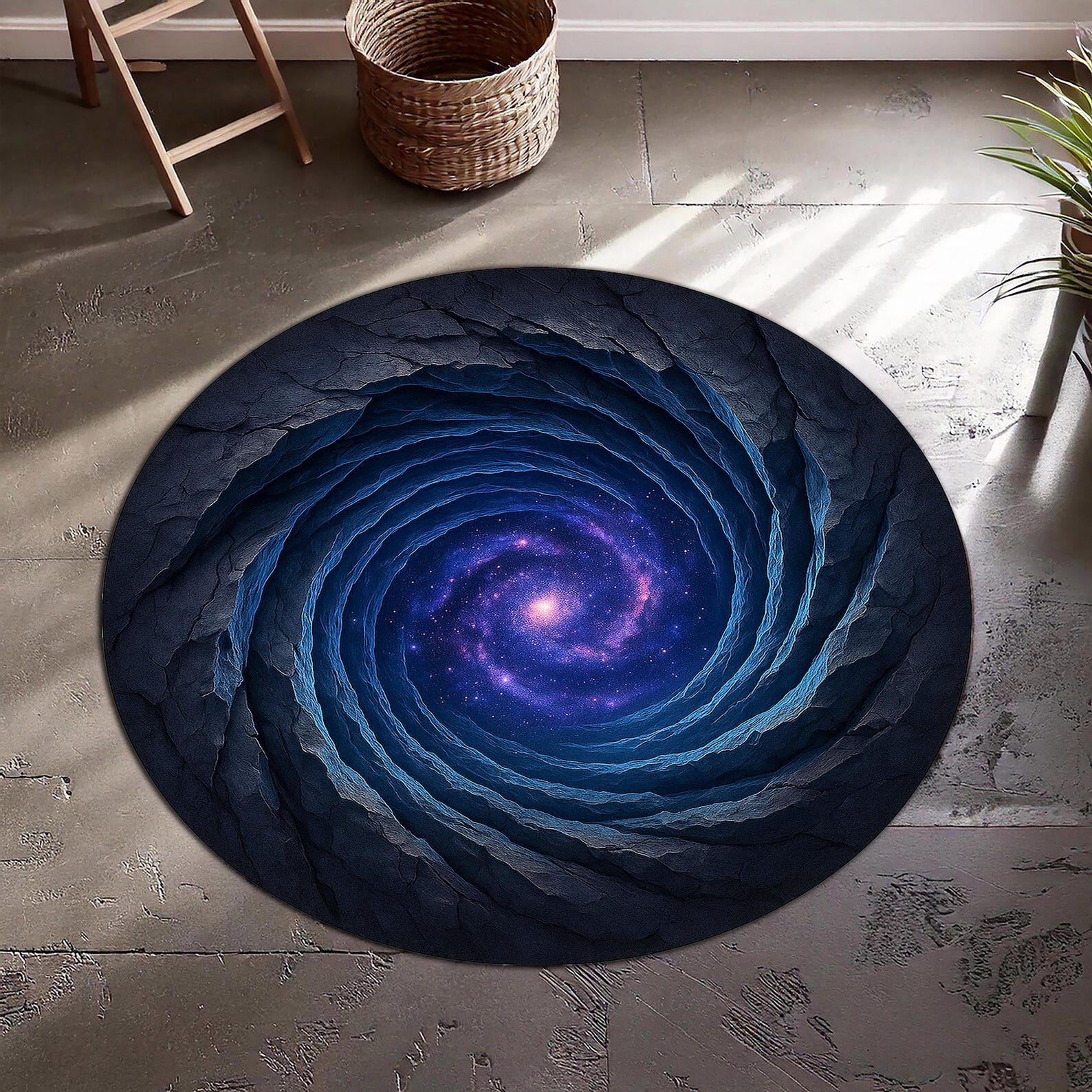 Galaxy Spiral Round Rug, 3D Optical Illusion Black Hole Carpet, Cosmic ...