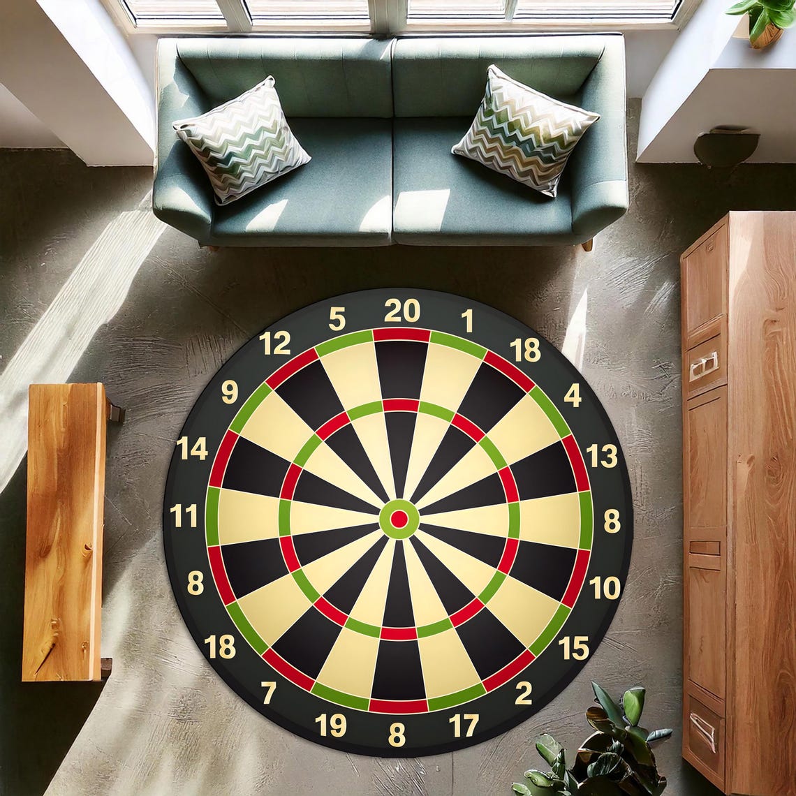 Dartboard Round Rug for Game Room, Sports Theme Carpet, Man Cave Decor ...