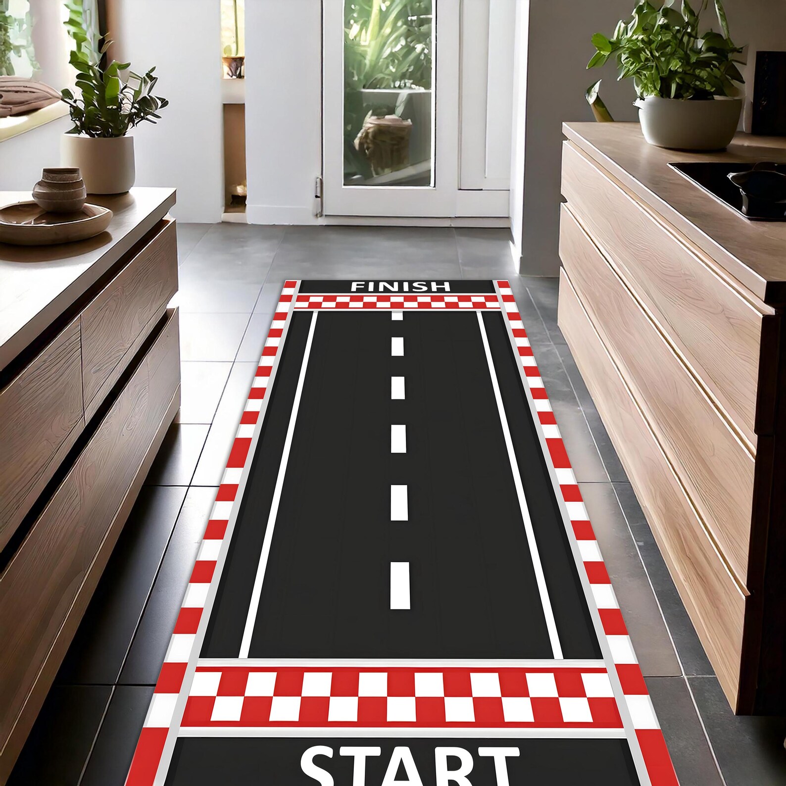 Start Finish Racing Runner Rug for Kids, Toy Car Race Mat, Kids Play ...