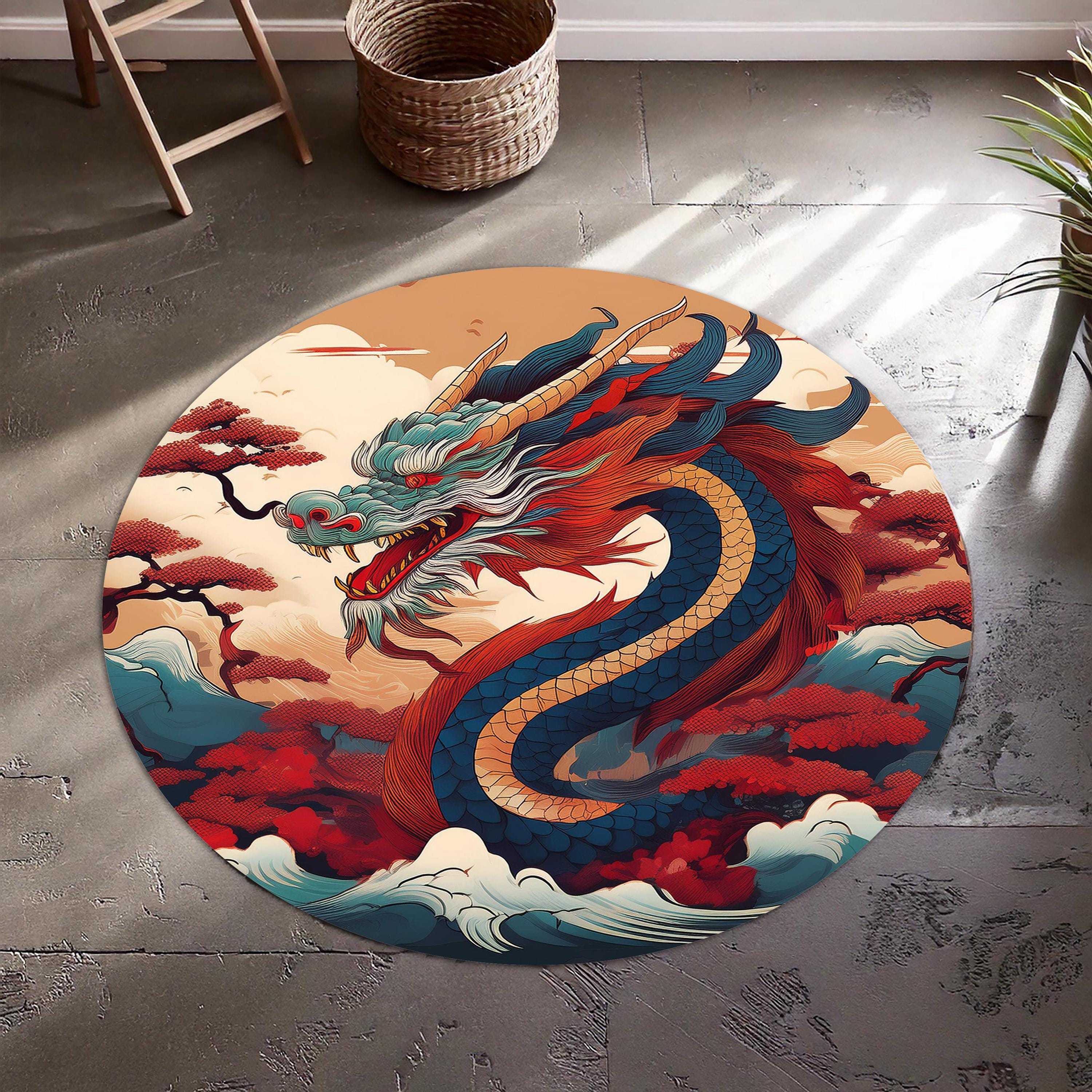 Dragon Round Rug, Inspired by Chinese and Japanese Mythology, Asian ...