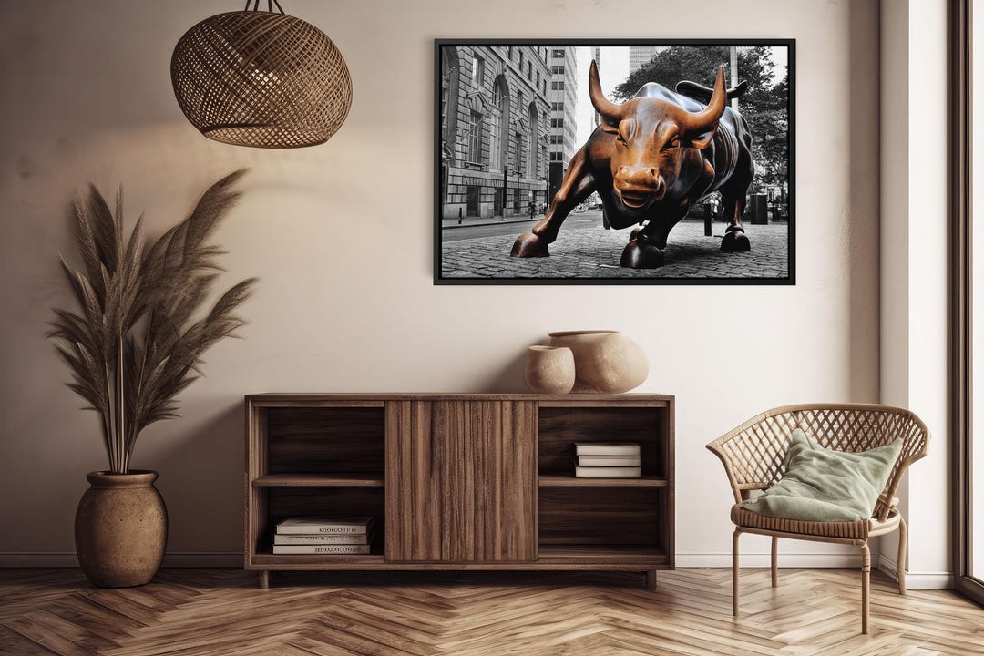 Bull Canvas, Charging Bull Statue, Wall Street Art, Bull Wall Art, Bull ...