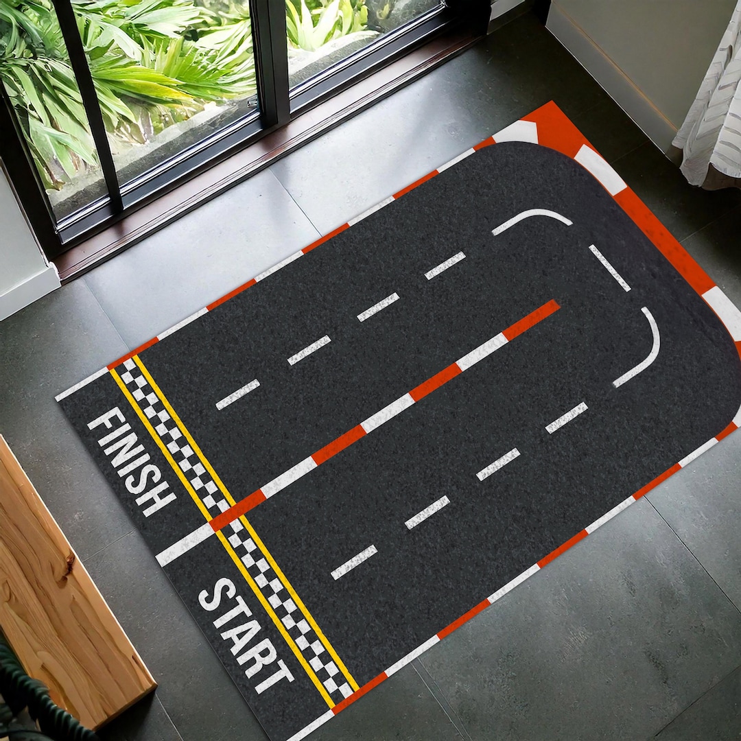 Start Finish Kids Racing Rug | Racing Track Carpet | Kids Play Mat ...