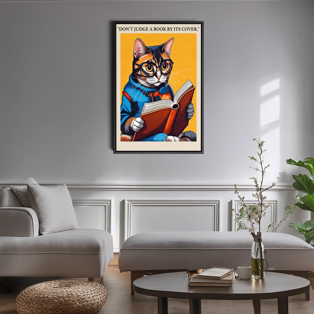 Cat Reading Poster, Motivational Quote Wall Art, National Library Week ...