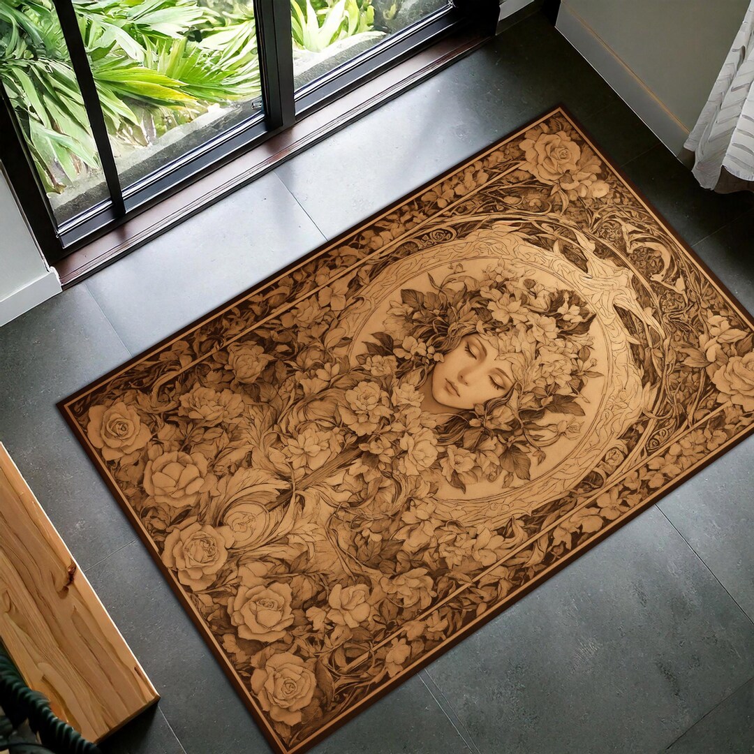 Beige Lunar Goddess Rug | Witchy Occult Aesthetic Carpet | Mystical ...
