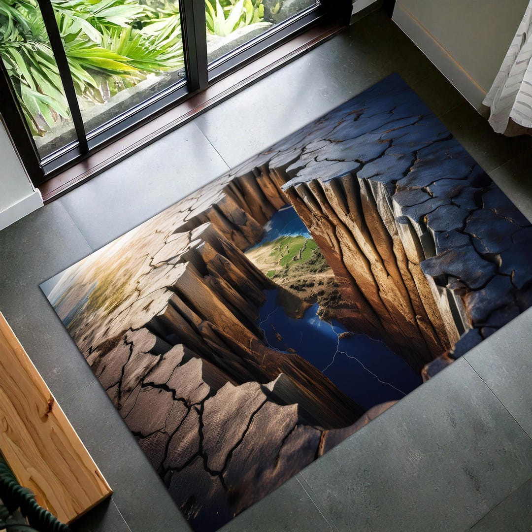 3D Cracked Earth Rug | Realistic Ground Split Carpet | Geometric Depth ...