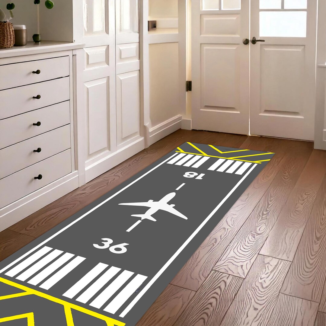 Aviation Airport Runway Road Rug for Kids | Airplane Themed Playmat for ...
