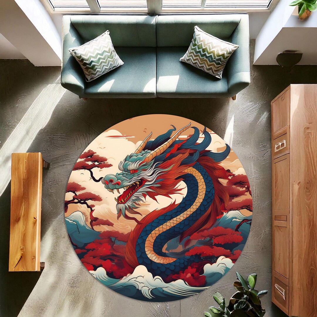 Dragon Round Rug, Inspired by Chinese and Japanese Mythology, Asian ...