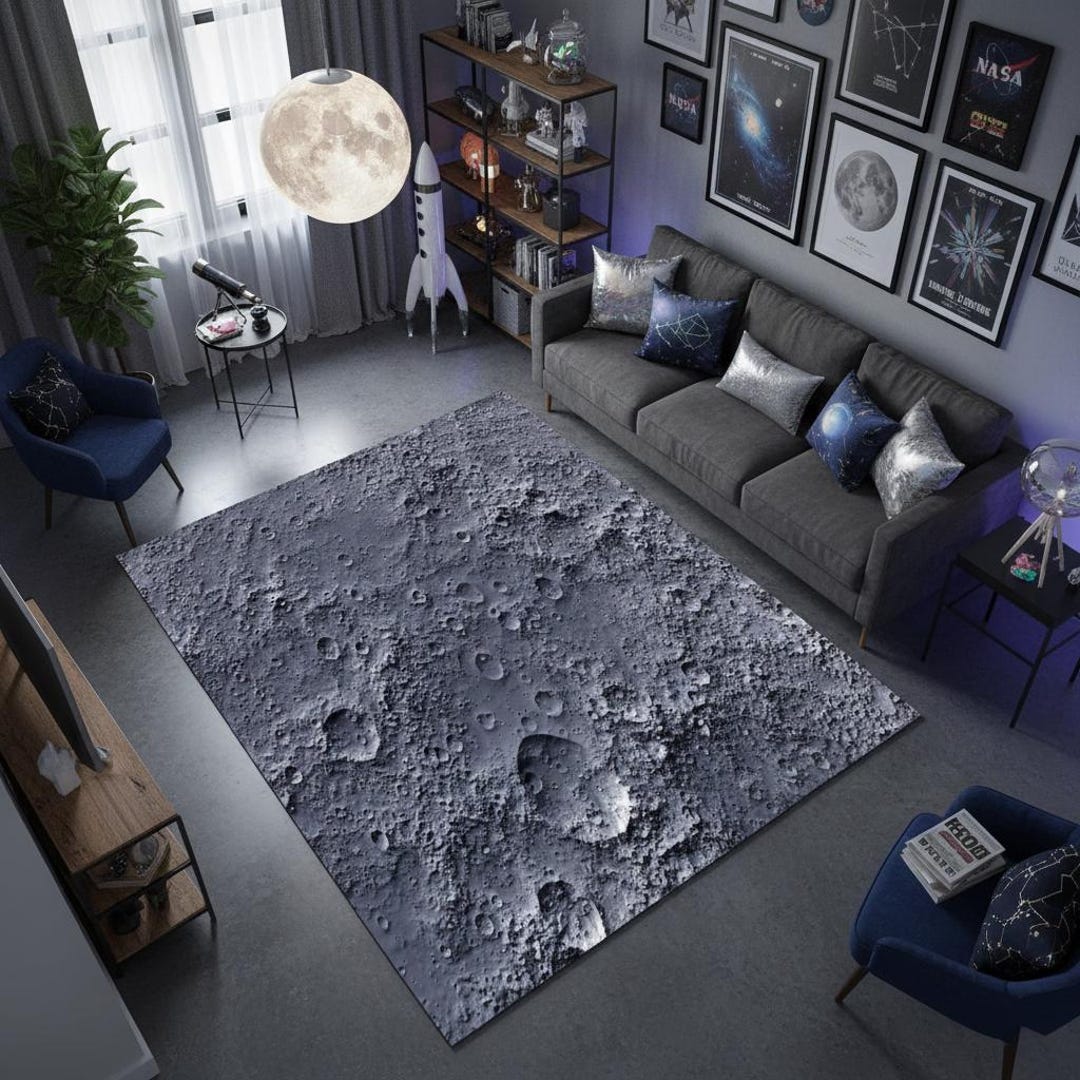 Moon Surface Rug | Lunar Crater Design Carpet | Realistic Moon Texture ...