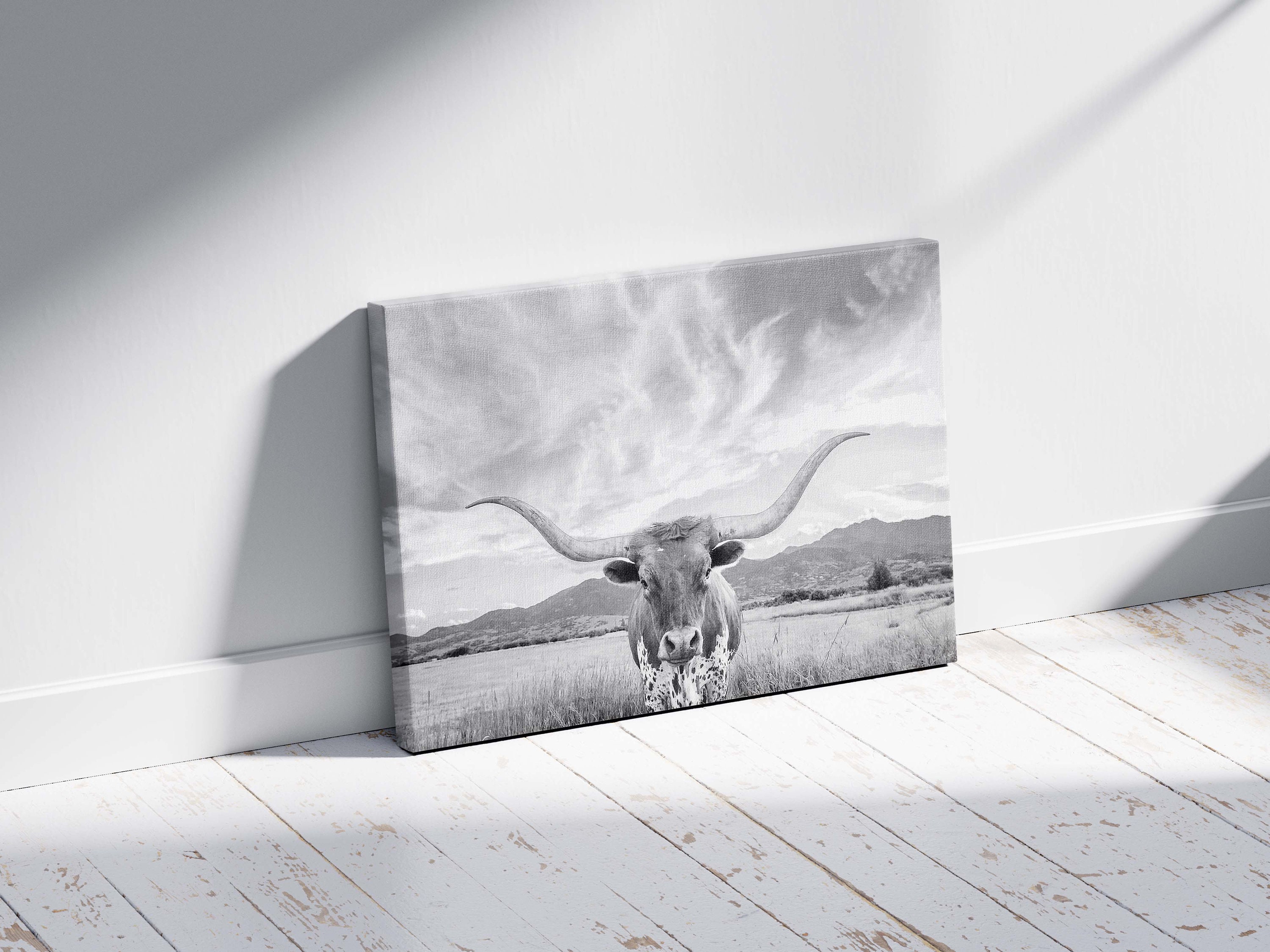 Longhorn Cow Canvas, Texas Longhorn Art, Longhorn Poster, Farmhouse ...