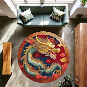 Dragon Round Rug, Inspired by Chinese and Japanese Mythology, Asian ...