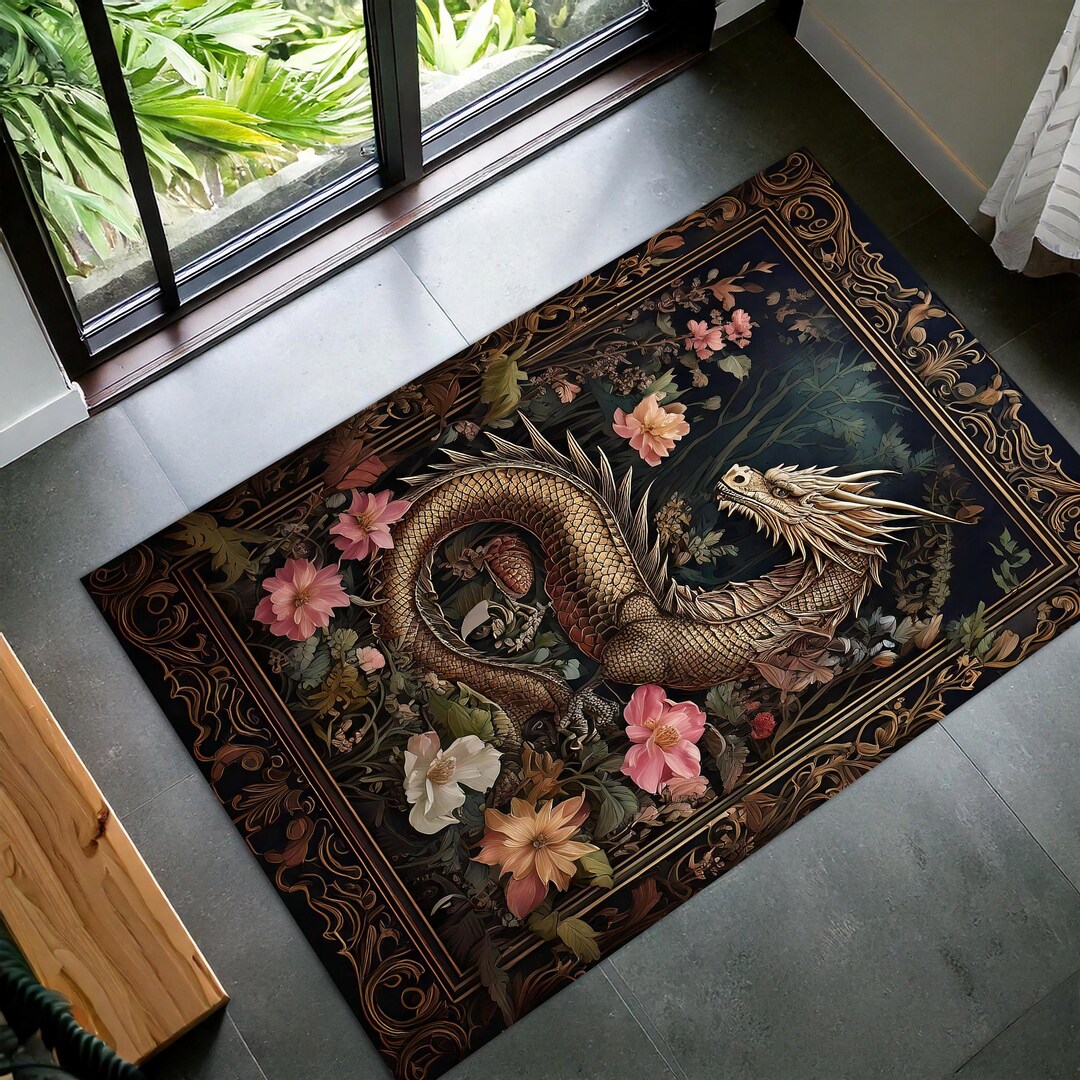 Gothic Dark Academia Dragon Rug | Fantasy Dragon Carpet | Dark ...