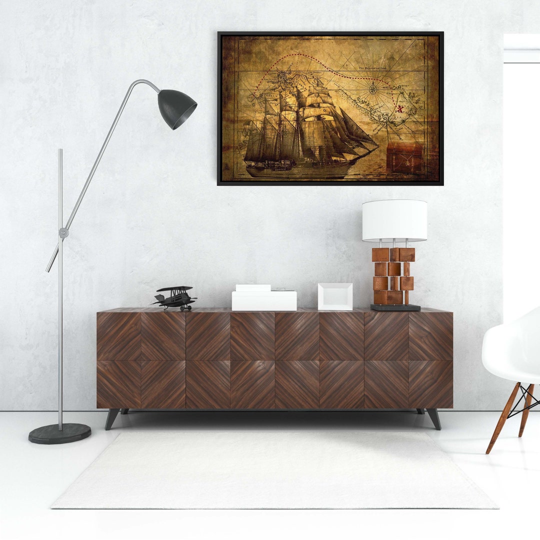 Old Pirates Treasure, Map Canvas Wall Art, Pirate Lover Poster, Old ...