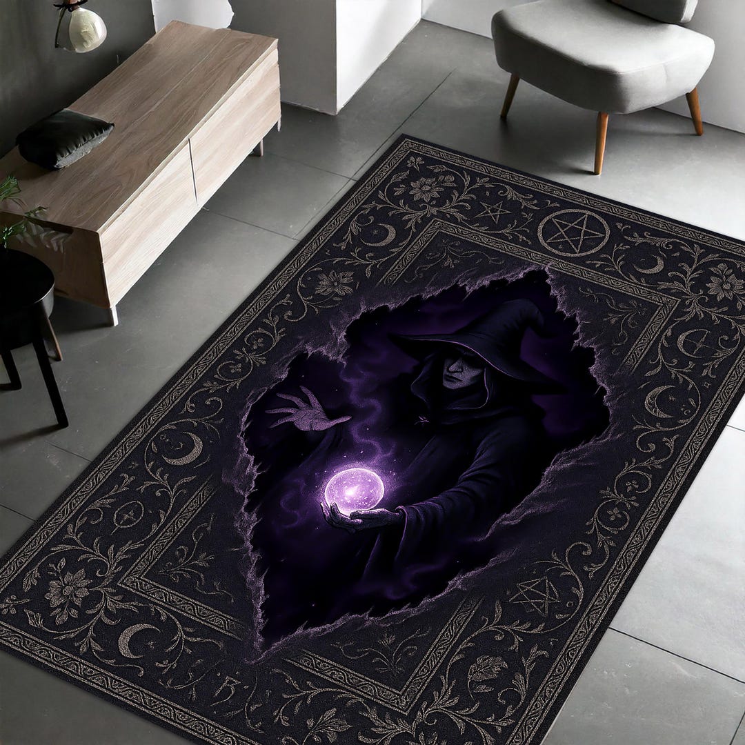 Witch Rug With Crystal Ball, Gothic Dark Carpet With Purple Glow ...
