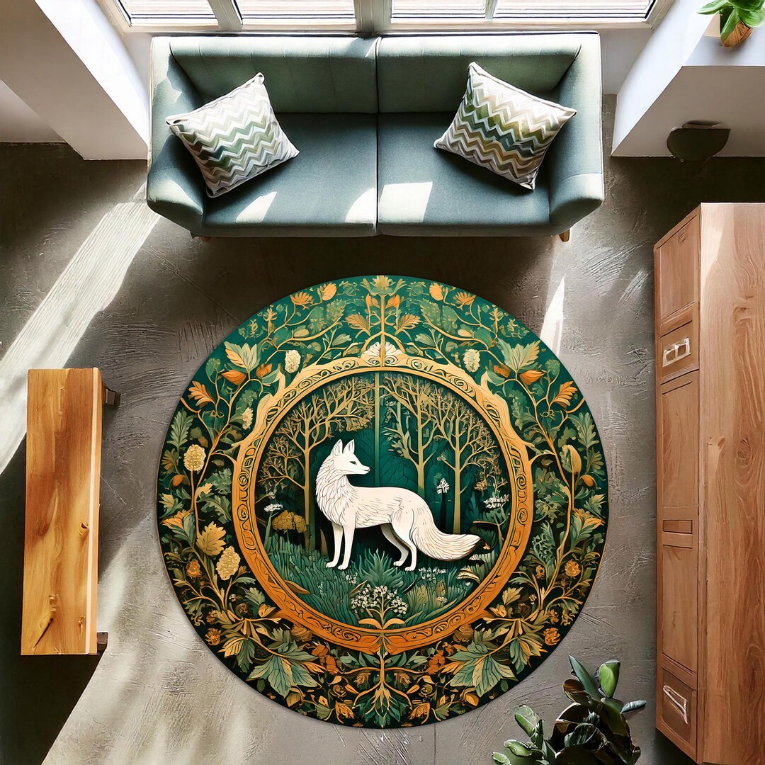 Woodland Round Rug | Wolf Folklore Aesthetic | Dark Cottagecore Rug ...