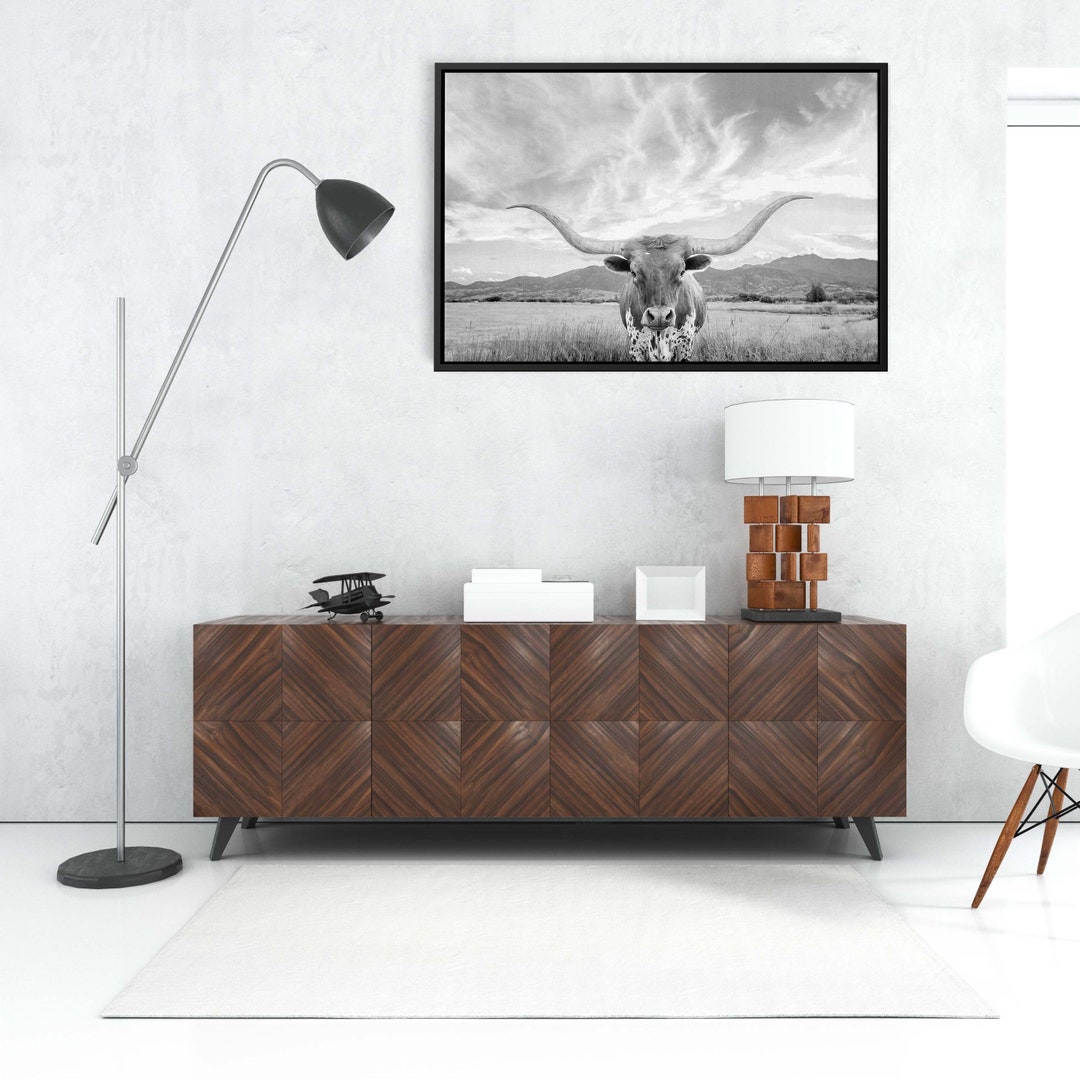 Longhorn Cow Canvas, Texas Longhorn Art, Longhorn Poster, Farmhouse ...