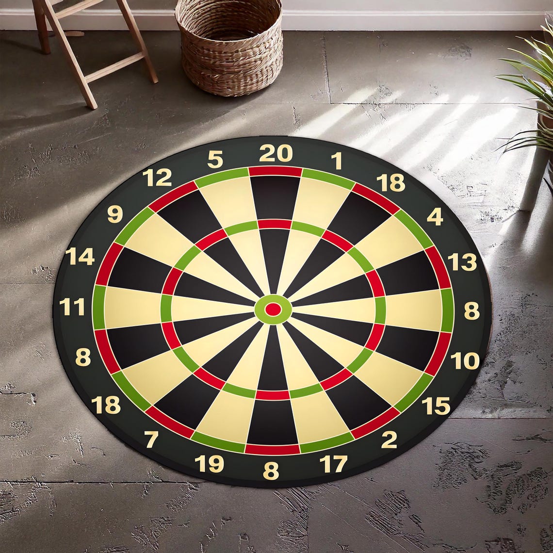 Dartboard Round Rug for Game Room, Sports Theme Carpet, Man Cave Decor ...