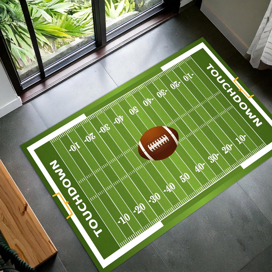 American Football Rug, Soccer Field Rug, Custom Team Logo Rug, Washable ...