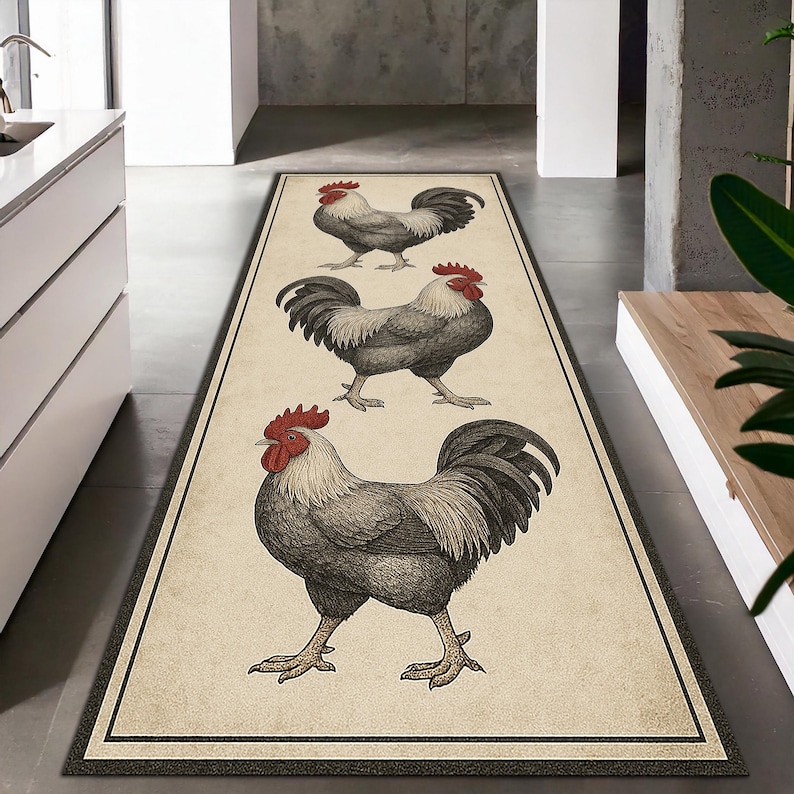 Rustic Rooster Farmhouse Runner Rug – Kitchen Carpet With Country ...