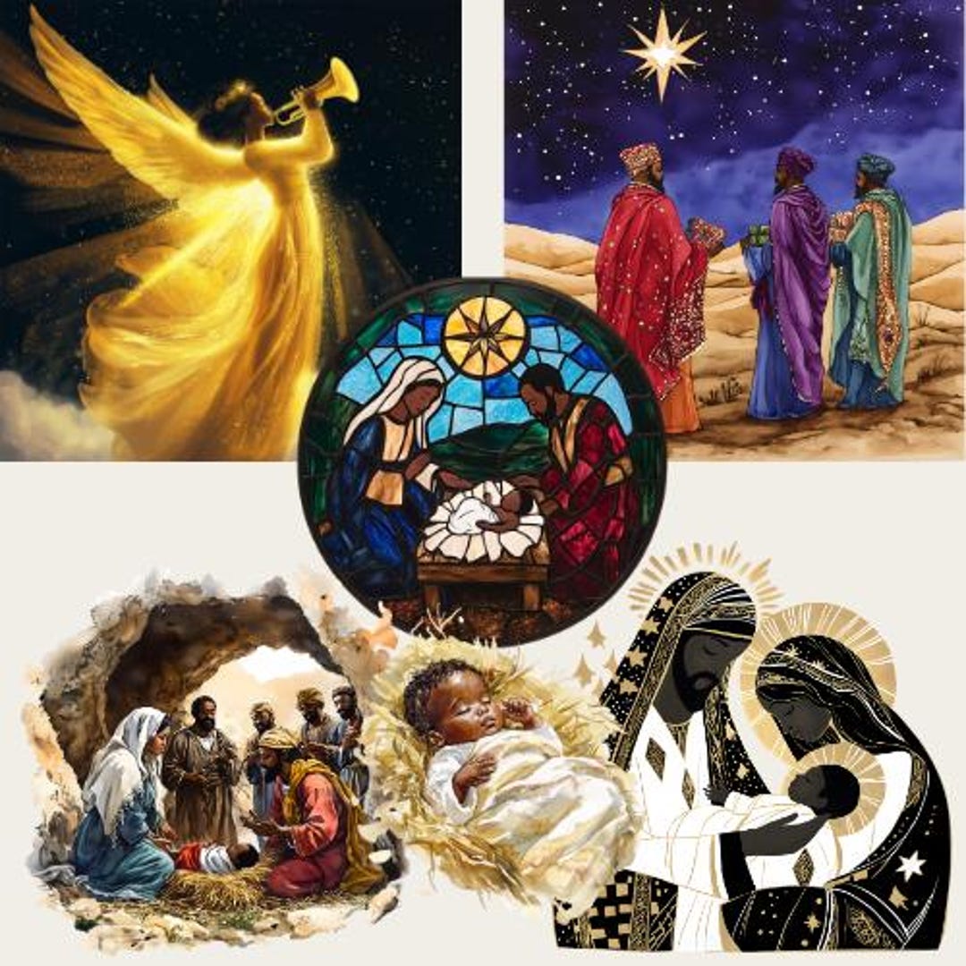 Black Nativity Scene Clipart - Religious Christmas Art - African ...