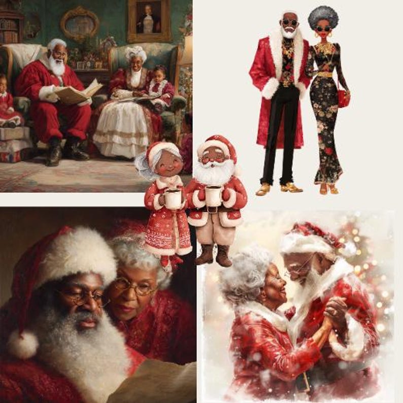 Black Santa & Mrs. Claus Clipart Set | Africanamerican Christmas Couple ...