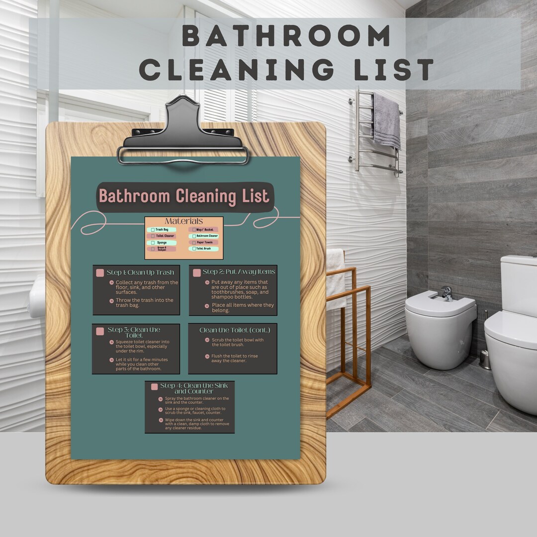 Digital Editable Bathroom To-do List | Printable Cleaning Guide | Task ...