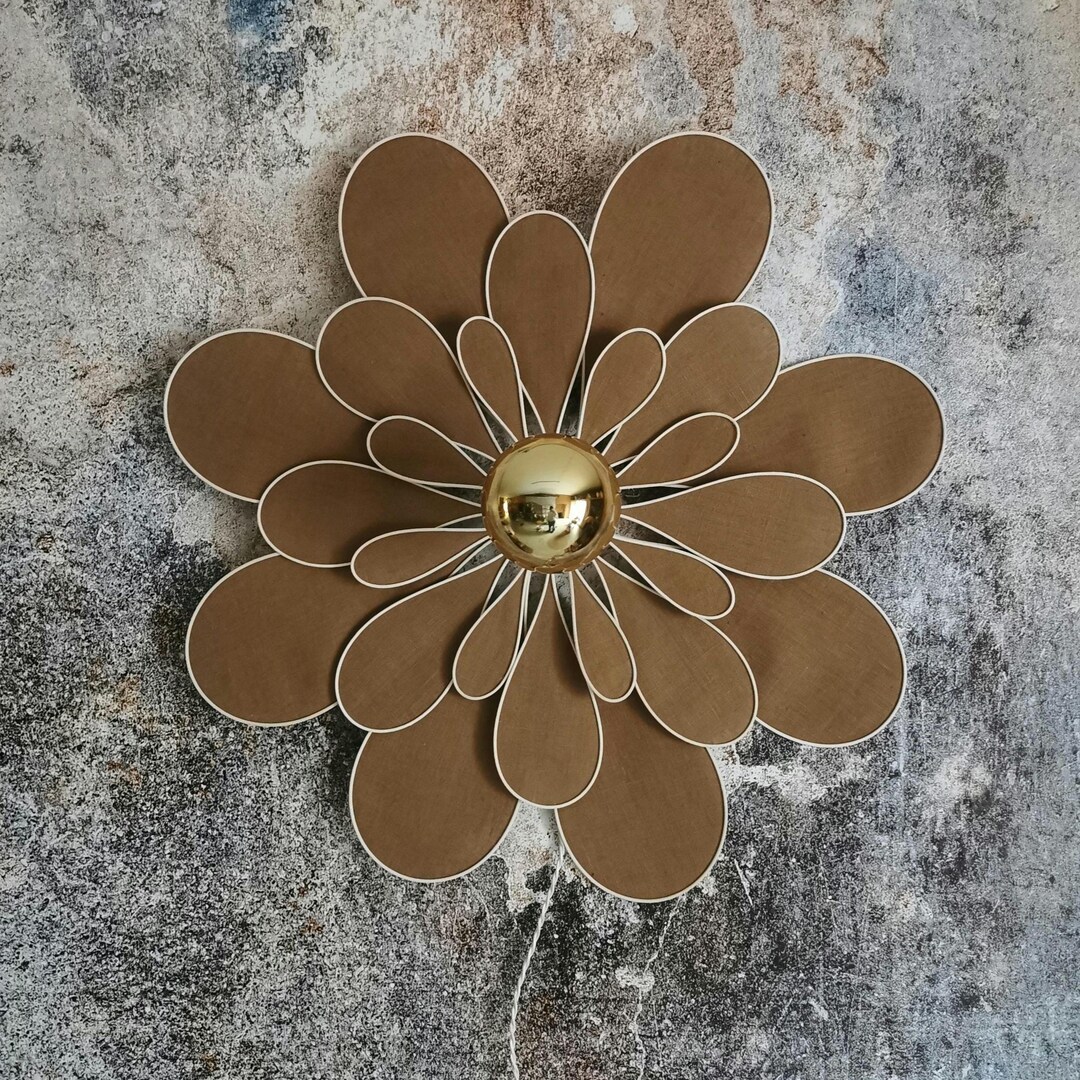 Flower Wall Sconce, 24 Camel Rattan and Linen Petals, Wall Decor ...