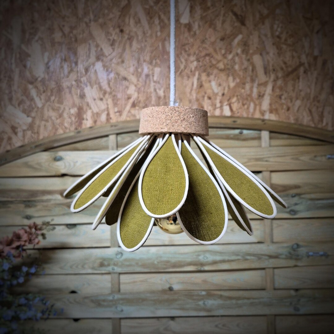 Flower Pendant Light, Iris Model, 30 Cm Diameter, 16 Rattan and Linen ...