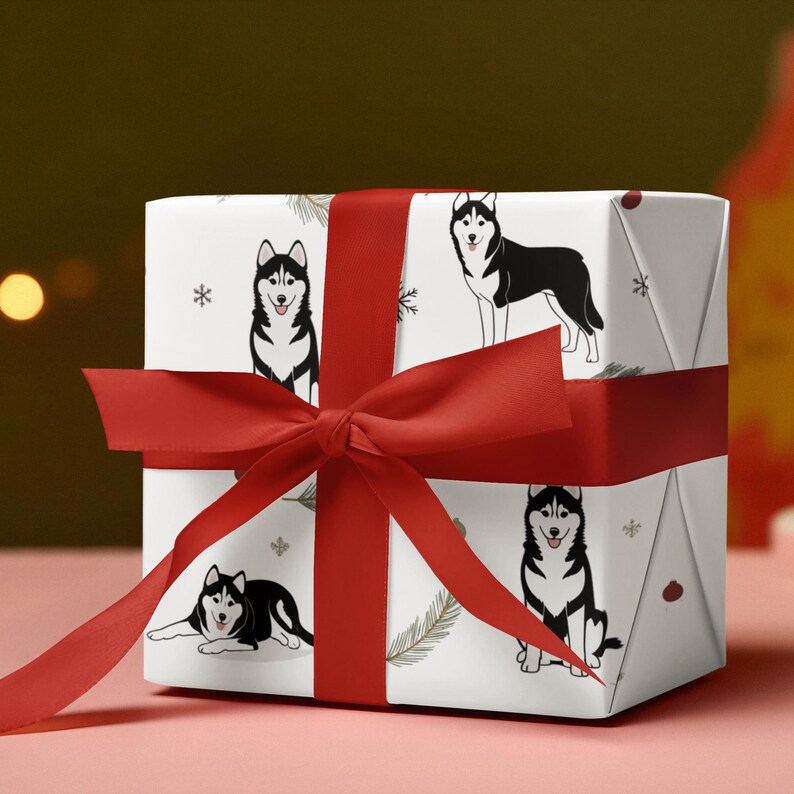 Siberian Husky Gift Wrap, Holiday Christmas Wrapping Paper for Dog ...