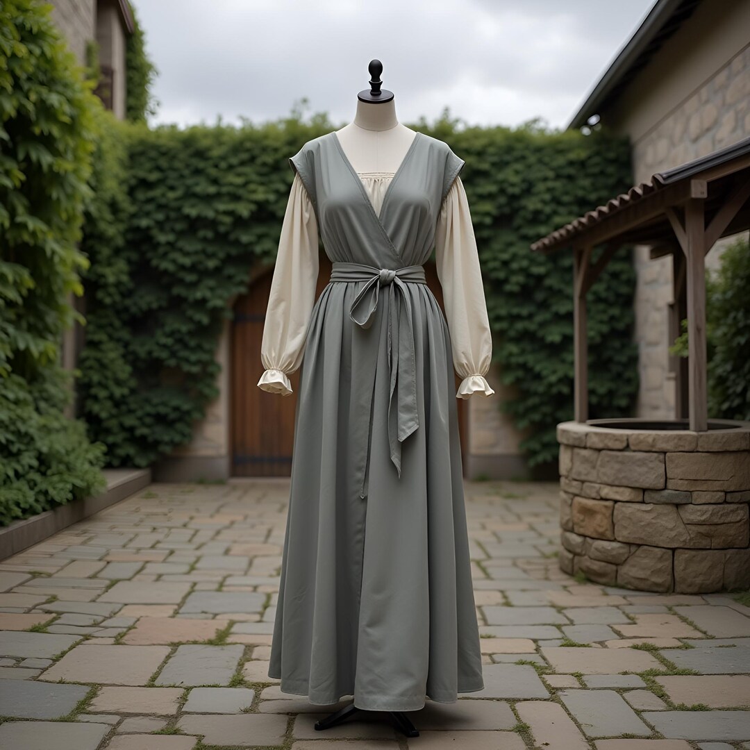 Medieval Wrap Gown Sewing Pattern Elegant Dress With Bishop Sleeves DIY ...