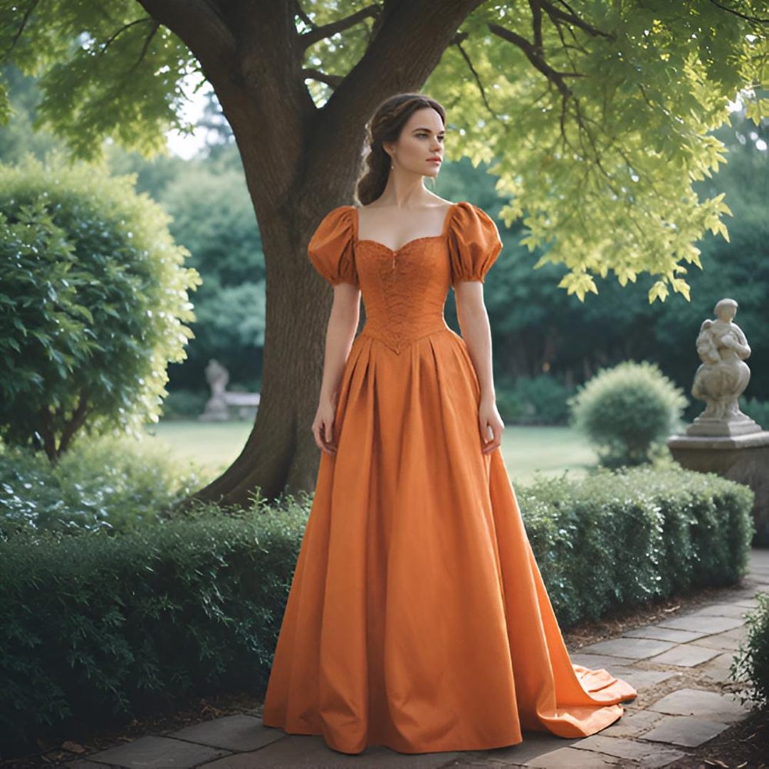 Elegant Renaissance Vibrant Gown Dress Royal Court Dress With Puffed ...