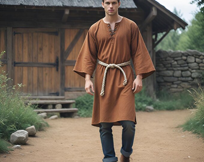 Rustic Copper Linen Medieval Tunic | Men's Simple Renaissance Costume ...