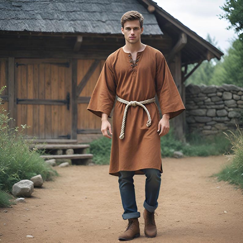 Rustic Copper Linen Medieval Tunic Men's Simple Renaissance Costume ...