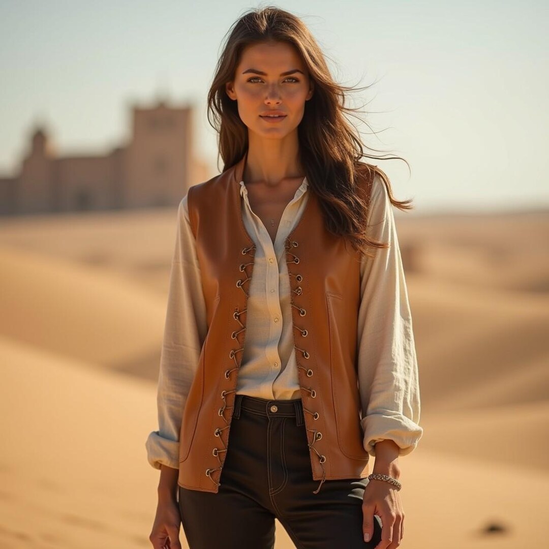 Custom Chic Medieval Vest | Sand-toned Leather Vest | Lace-up Detail ...