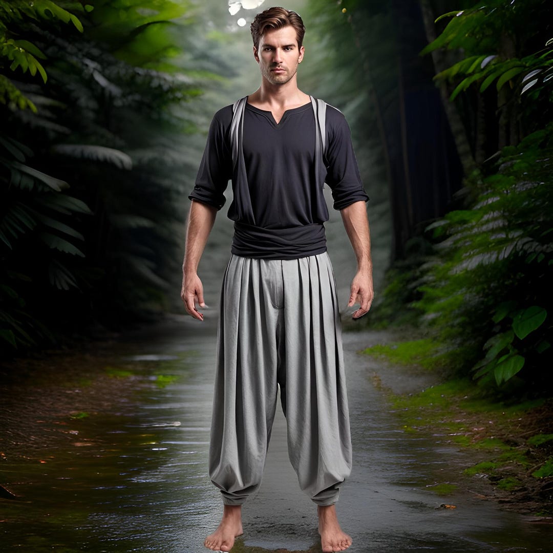 Stunning Men's Modern Carnival Costume Stylish Black V-neck Top Harem ...