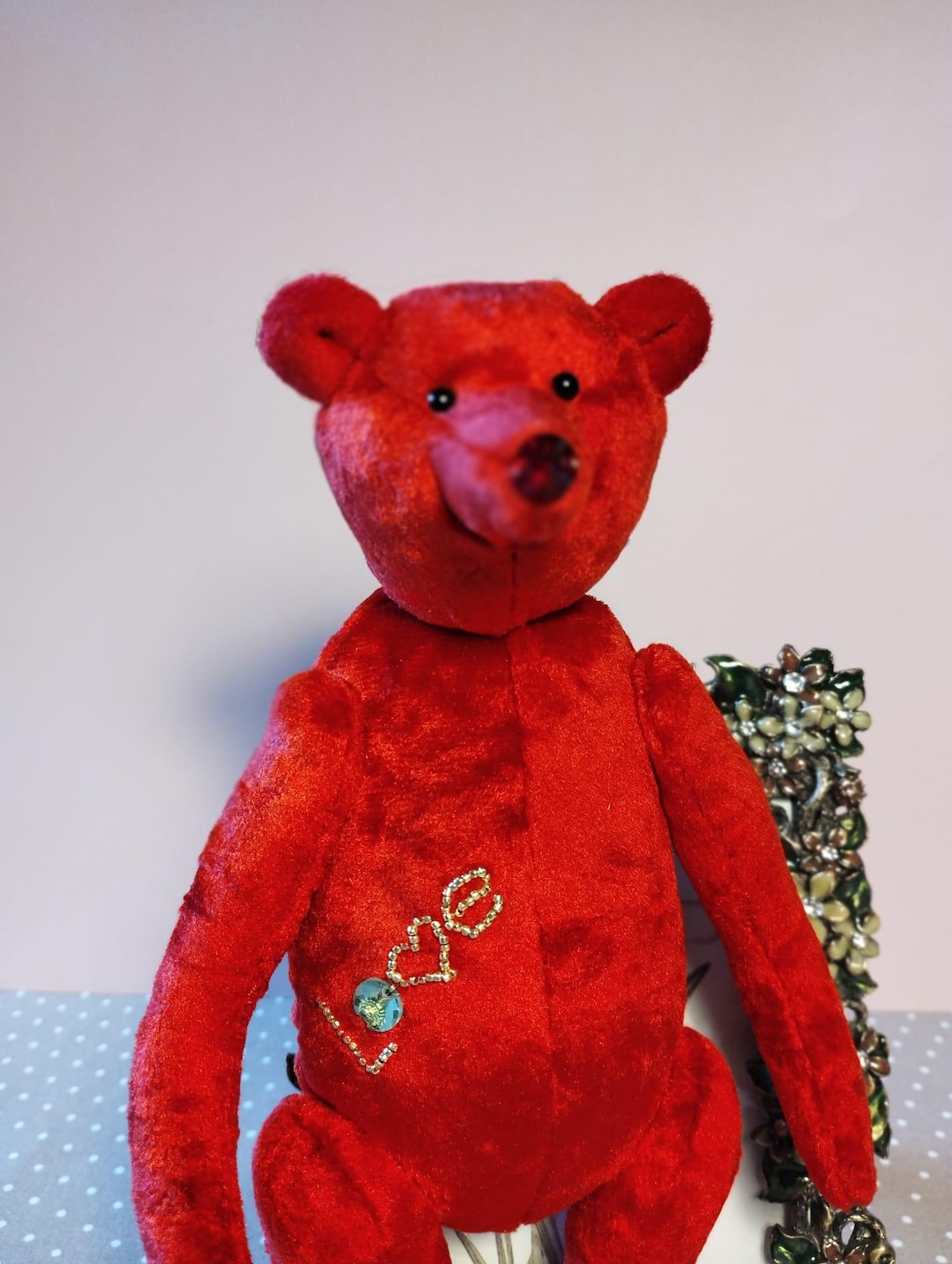 Teddy Bear Red Velour. Valentine's Day Gift. Love. Gift for Him. Unique ...