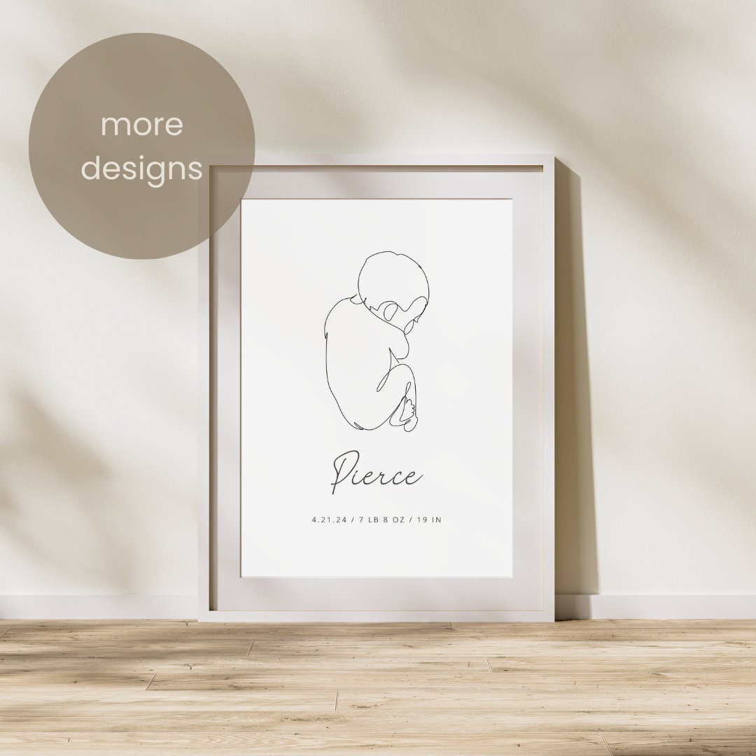 Custom Baby Name Printable Baby Outline Line Art Nursery Wall Decor ...