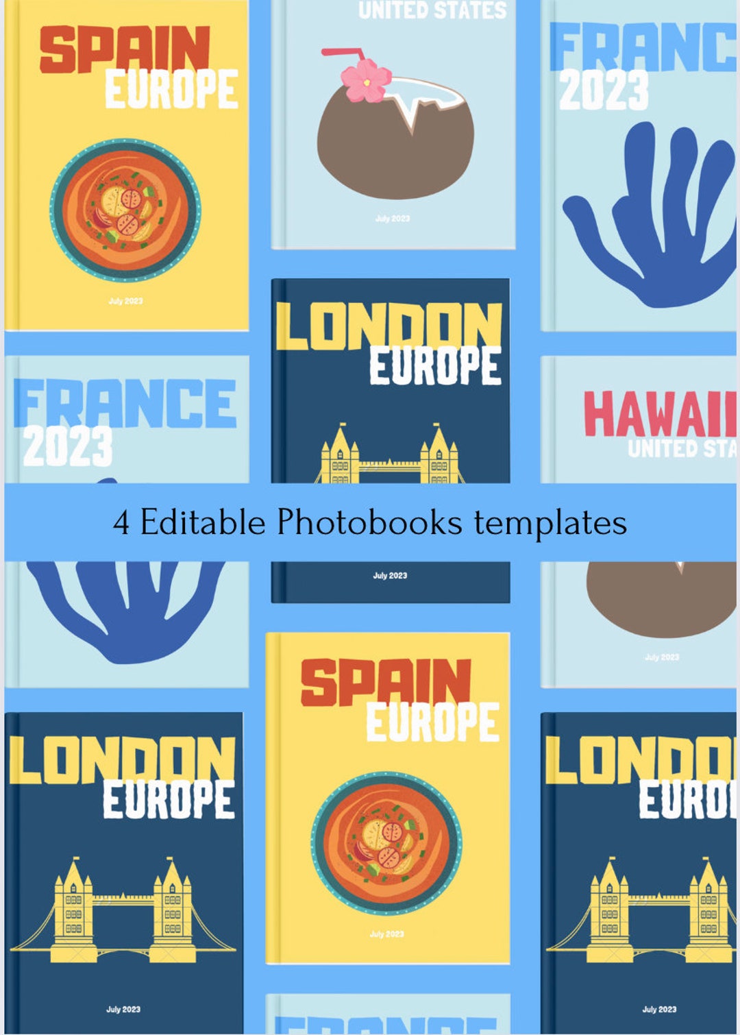4 Travel Print Photo Book Template, Decorative Books, Printable Travel ...