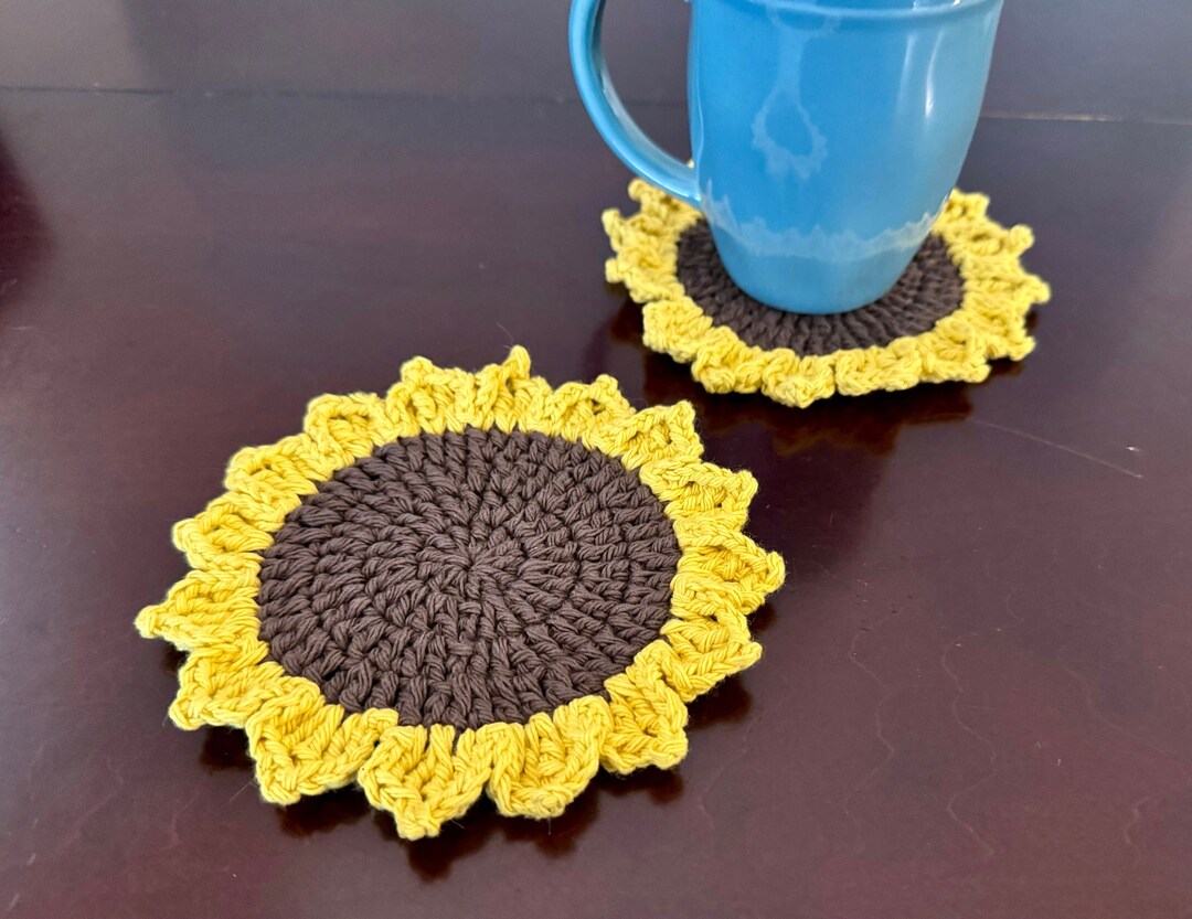 Sunflower Coasters, Crochet Coaster Set, Crochet Sunflower Coasters ...