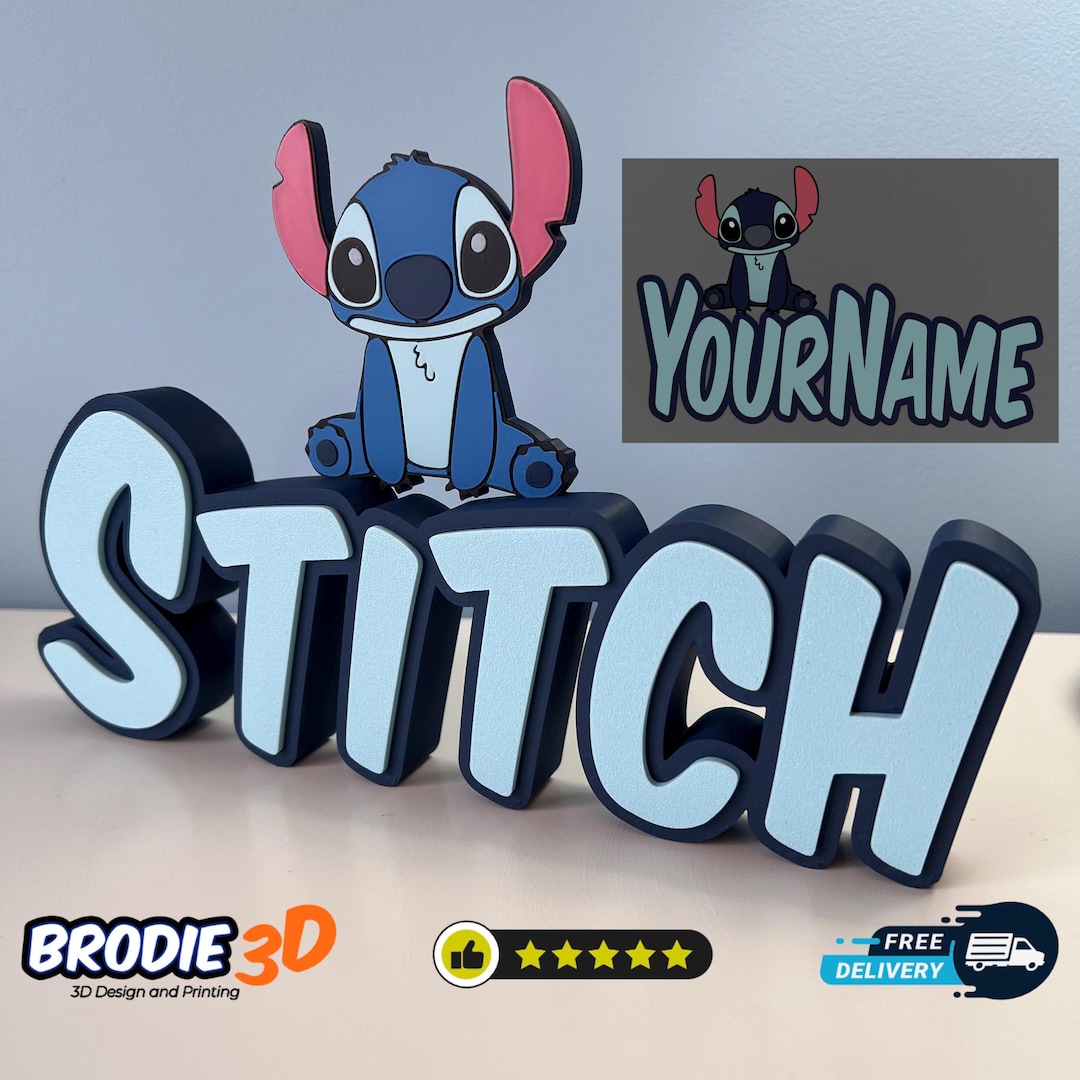 Stitch Personalised Name Sign, Kids Room Custom Name Plate, Desk Sign ...