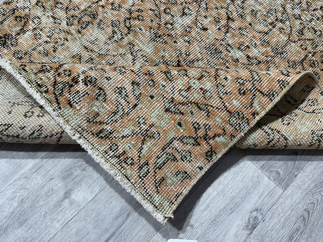 3x5 Vintage Orange Green Rug, 3x5 Turkish Wool Rug, Oushak Livingroom ...