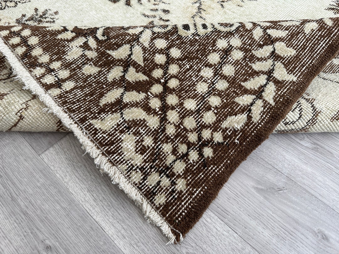 5x9 Beige Brown Green Turkish Rug, 5x9 Oushak Rug, Oriental Kitchen ...
