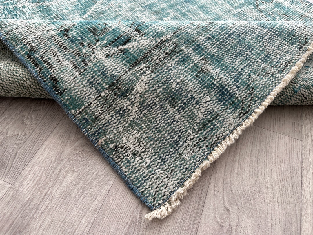 3x10 Oushak Shades Blue Turquoise Runner Rug, 3x10 Vintage Runner ...