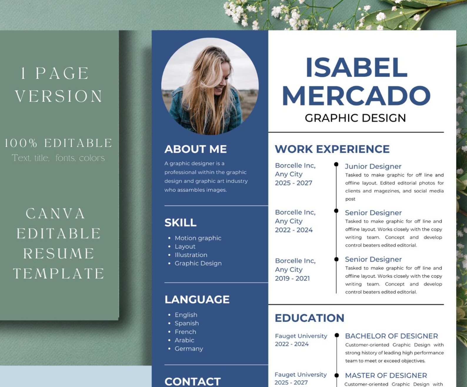 Creative Resume Template Canva | Professional CV Template | Modern ...