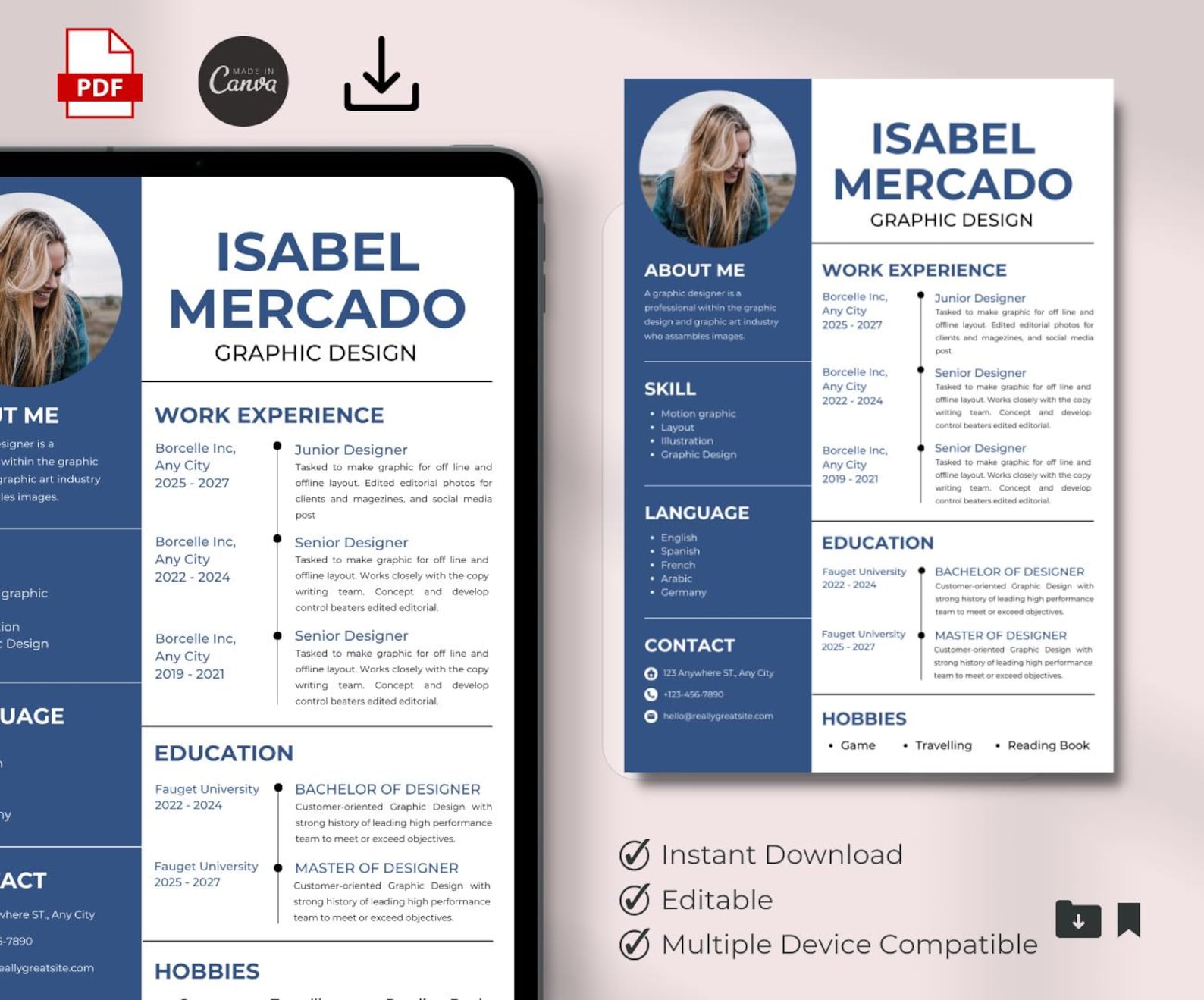 Creative Resume Template Canva Professional CV Template Modern Creative ...