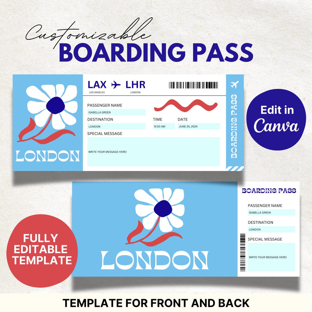 London Boarding Pass Printable Template, UK Gift Fake Flight Ticket ...