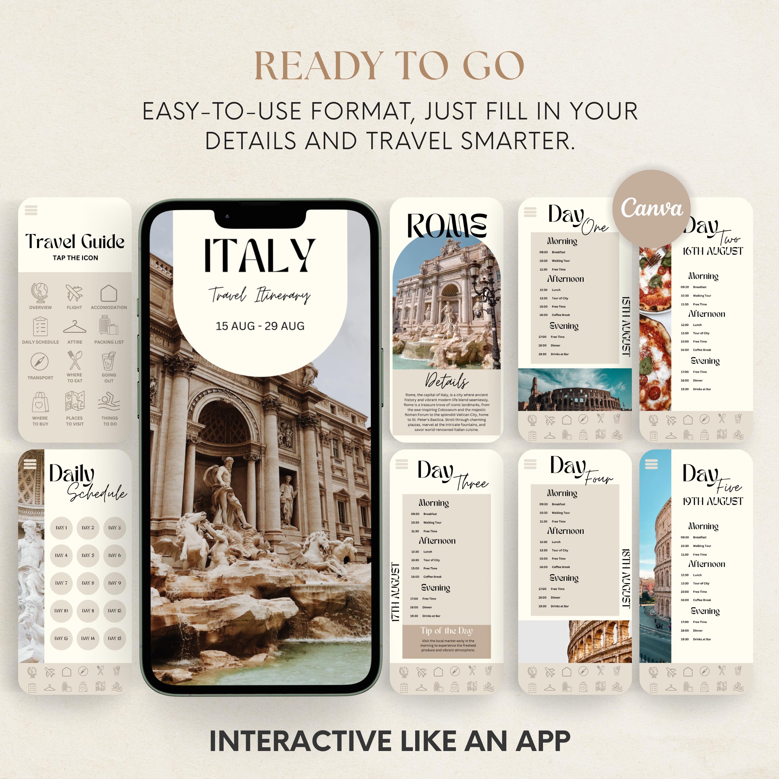 Italy Travel Itinerary Template: 40-page Trip & Vacation Planner ...
