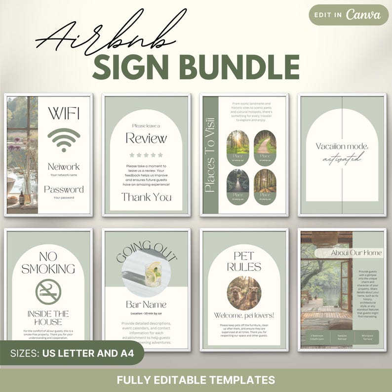 Airbnb Sign Bundle Template Welcome Book Sign House Rules Poster Wifi ...