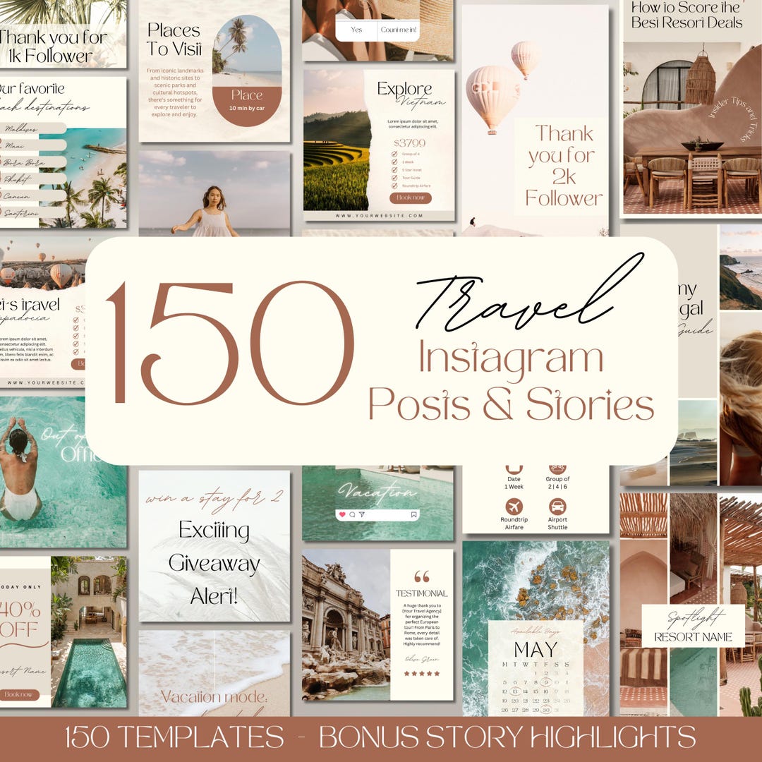 Travel Instagram Templates: Social Media Posts, Stories, Reels (canva ...