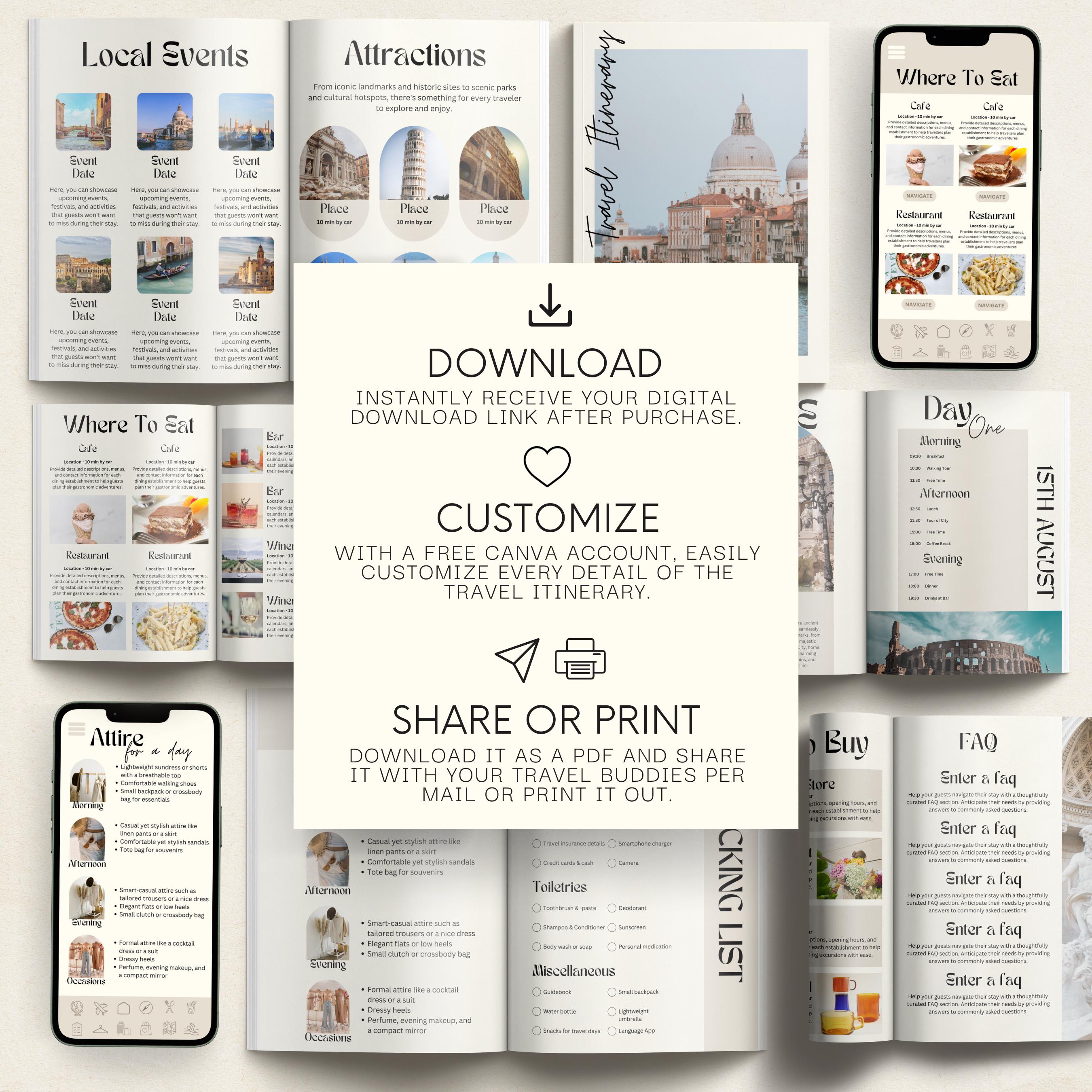 Italy Travel Itinerary Template: 40-page Trip & Vacation Planner ...
